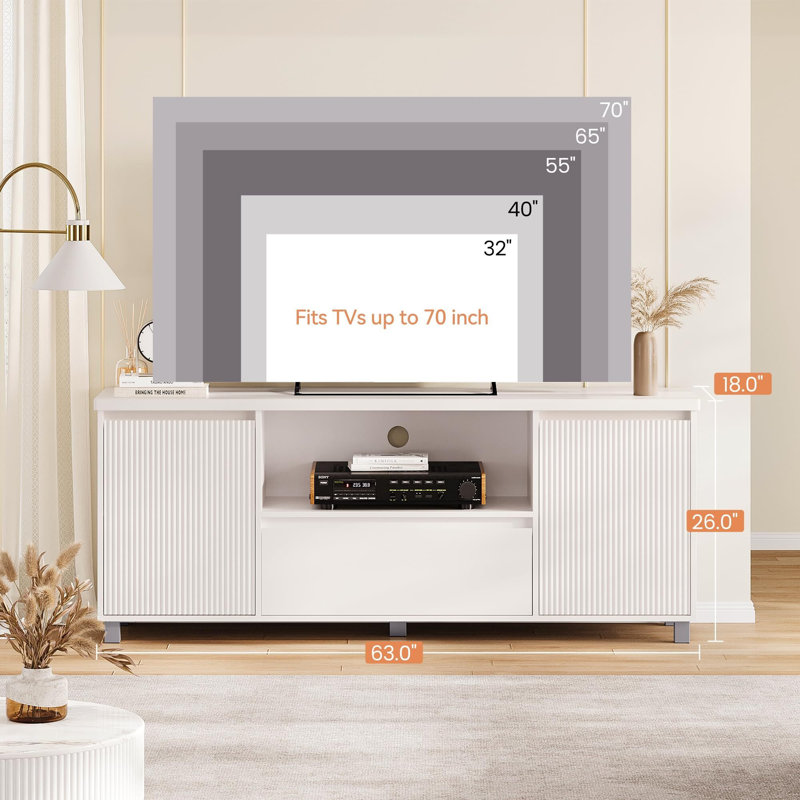 Homhougo Fluted TV Stand White TV Entertainment Center For 60 65 70 Inch TV Wayfair